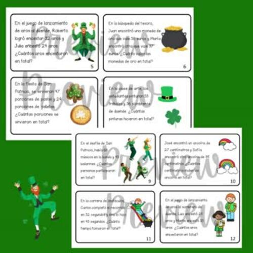 Problemas de cuento sumas de Día de San Patricio Addition Word Problems