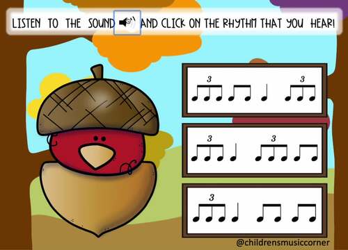 Fall Rhythm Triplet Practice Digital Task Cards Boom Cards | TPT