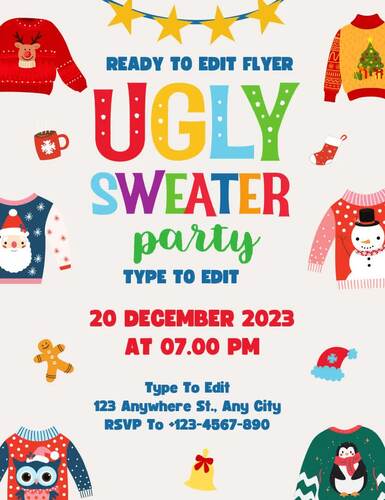 Ugly Sweater Party Meeting Flyers (4) Fully Customize your Flyer Ready ...