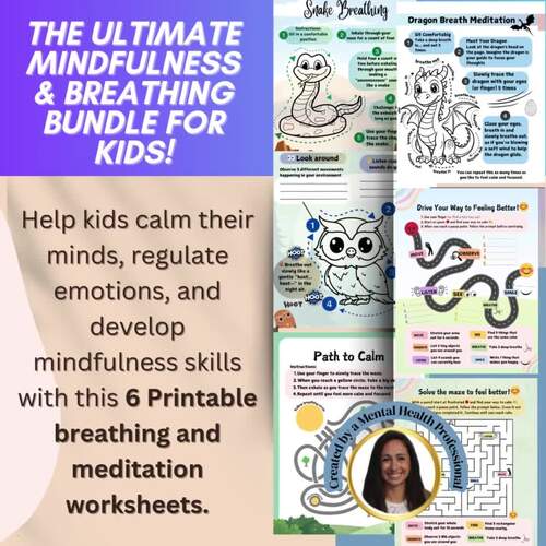 Mindfulness & Breathing Bundle for Kids, Calm Down Activities, Digital ...
