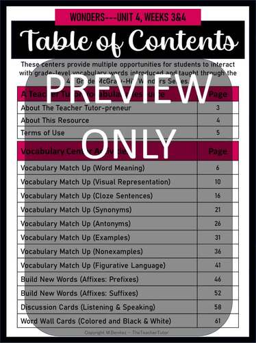 Wonders Grade 4 Unit 4 Weeks 3 and 4, Hands On Vocabulary Activities ...