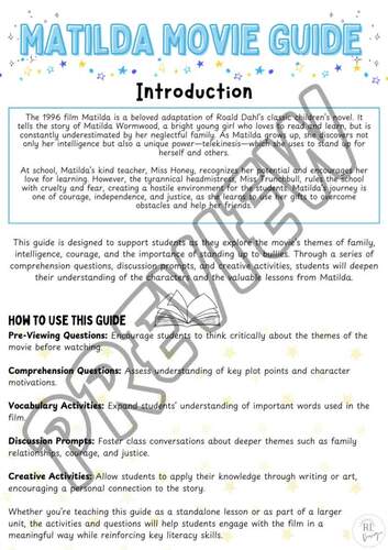 Matilda Movie Guide | Comprehension Questions, Vocabulary, Extension ...