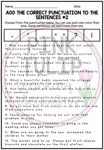 Add Punctuation to the Sentences - Worksheet Pack | TPT