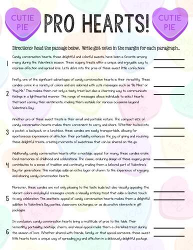 Valentines Paired Passage Candy Hearts Compare Venn Write Close Read ...