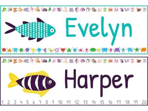 Tropical Fish Student Desk Plates: 30 Editable Designs with PowerPoint