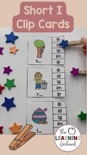 CVC WORD FAMILIES Short I Clip Card Phonics Activity Literacy Center
