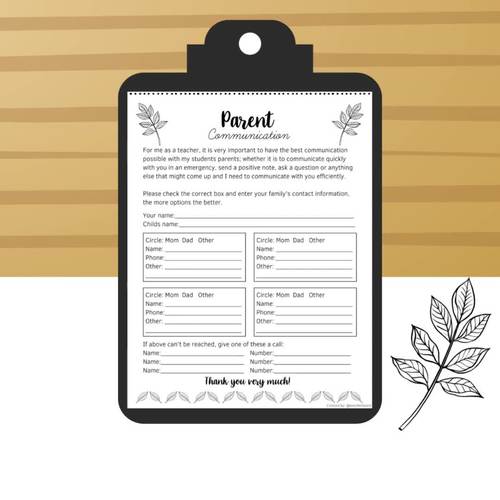 EDITABLE Parent Communication Log Tropical Leaves Theme - Teacher Forms