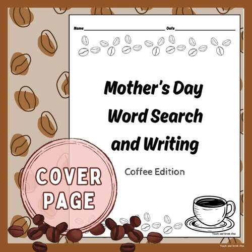 Mother's Day Word Search, Writing, Morning Work, Grade 3 - 5, Coffee Theme