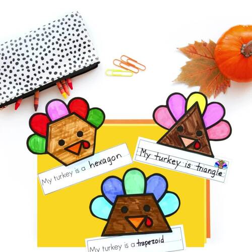 2D Shapes Turkey Math Craft Thanksgiving Math | TPT