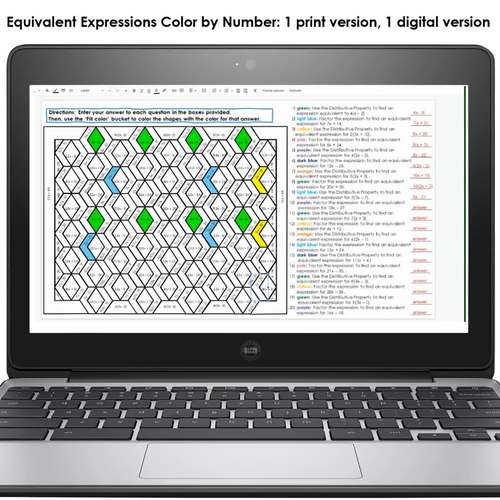 Equivalent Expressions Worksheets Math Coloring by Number Pages 6th Grade