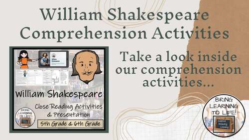 William Shakespeare Close Reading & Comprehension Activities | 5th–6th ...