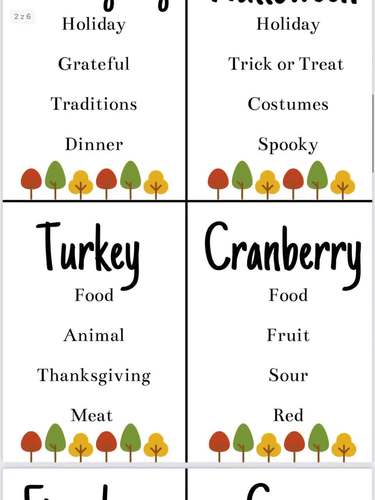 Fall vocabulary cards game ESL | 24 cards Guessing game by DominikaR