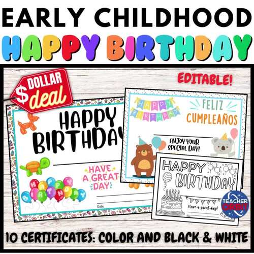 Happy Birthday Certificates Editable Coloring Back to School ...