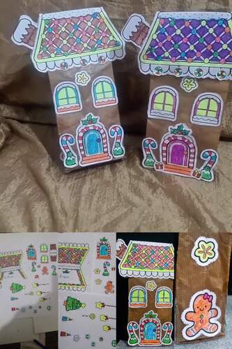 Printable gingerbread house paper bag craft kit for brown or withe bags