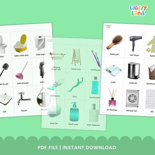 Bathroom Objects Flashcards | Everyday Vocabulary Cards for Kids ESL ...
