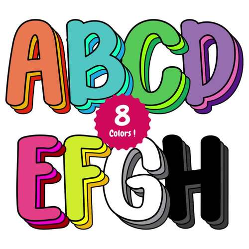 3 Layers Alphabet bulletin board letters Bubble font for teachers