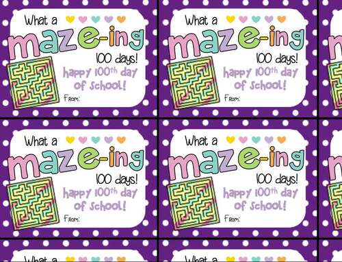 Maze-Themed 100th Day of School Gift Tags | “What a Maze-ing 100 Days ...