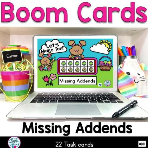 Boom Cards™ Easter Missing Addends, Using Ten Frames to Make Ten