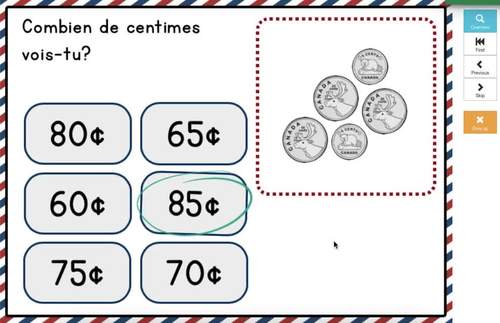 Canadian Money to 100¢ up to 100 cents French Digital Boom Cards
