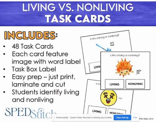 Living vs. Nonliving Identification Task Cards for Autism and Special ...