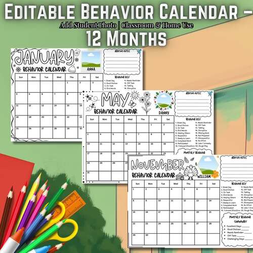 Editable Behavior Calendar 12 Months 2026|3 Template Styles| Keepsake gift