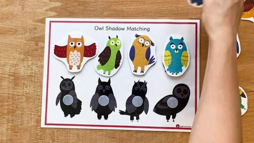 Owls Matching Busy Book Page, Owls Shadow Matching Worksheet for Toddlers