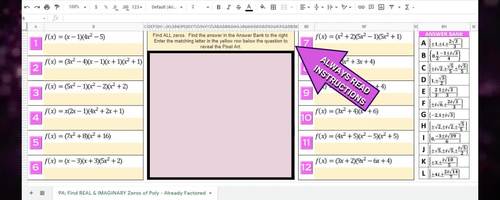 PIXEL ART: Solve Polynomial Equation ALL Zeros (Factored) DISTANCE LEARNING