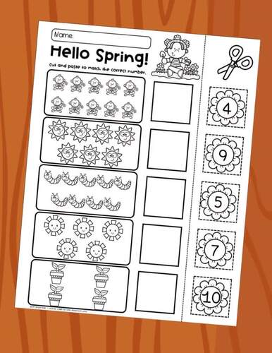 Spring Count Cut and Paste Matching Worksheets | Numbers 1-10 Activity ...
