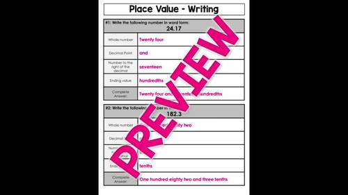 Decimal Place Value Notes and Practice EDITABLE Read Write Compare Round