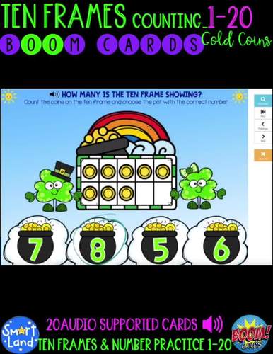 Ten Frames Counting 1-20 Boom Cards™ | Gold Coins by Smart Land Printables