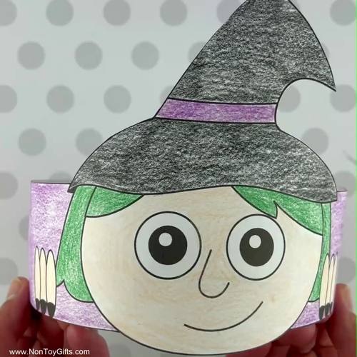 Witch Paper Crown - Halloween Paper Hat - Coloring Headband Craft