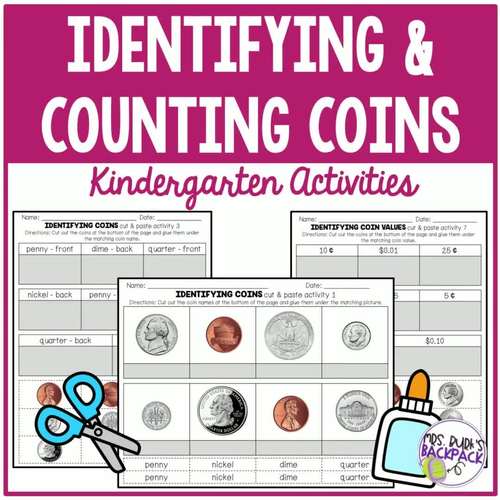 Identifying & Counting U.S. Coins NO-PREP Kindergarten Math Activity Pack