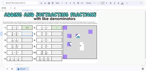 Adding and Subtracting Fractions with Like Denominators Digital Puzzle ...