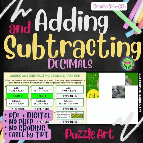 Adding and Subtracting Decimals Self-checking Puzzle Activity + PDF + EASEL