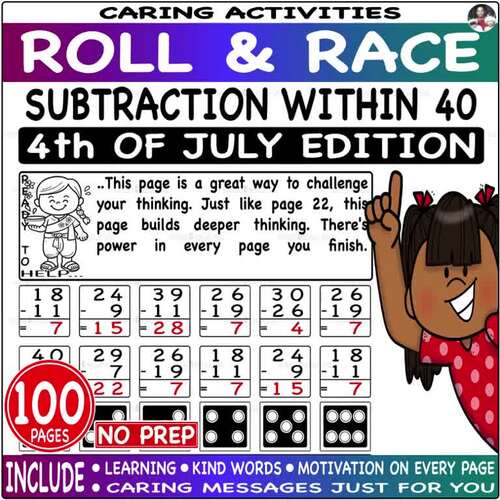 Roll and Race Math Dice Games Subtraction Within 40 Solve Fast - 4th of ...