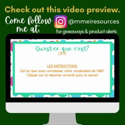 Qu’est-ce que c’est? French Summer Vocabulary GAME | Digital | L'été