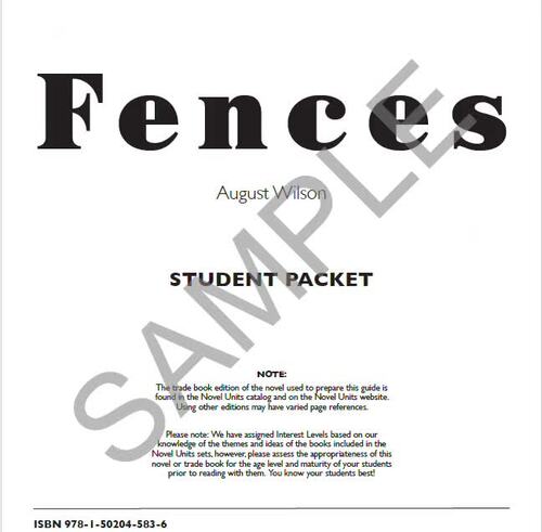 Fences Novel Units® Student Packet Novel Study | TPT