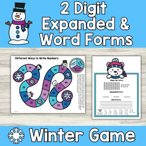 Winter 2 Digit Expanded Word Form Base 10 Blocks Game 2nd Grade Math Center