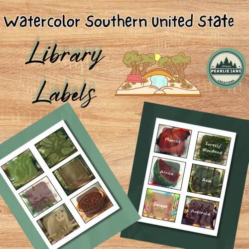 Watercolor Southern United States Library Labels-114 Pre-Written & 30 Blank