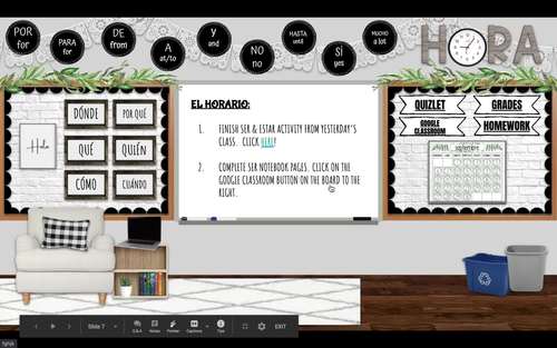 Editable Virtual Rustic Spanish Classroom Template Slide | TPT