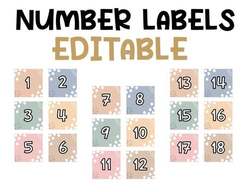 Printable Number Labels, Classroom Calendar Numbers,Cubbies Labels, Numbers