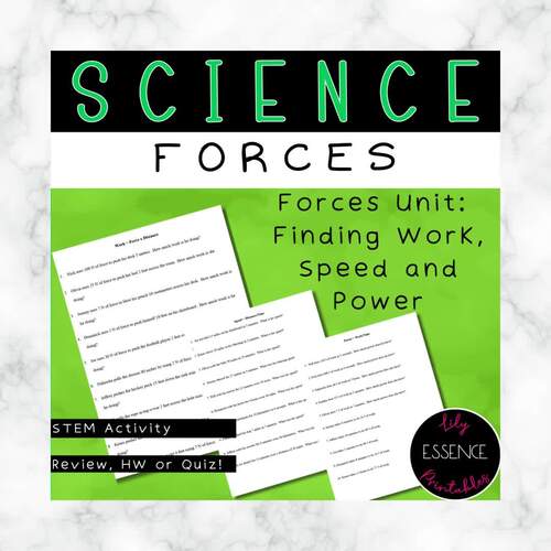 Force Unit: Speed, Work and Power equation questions by KDema | TPT