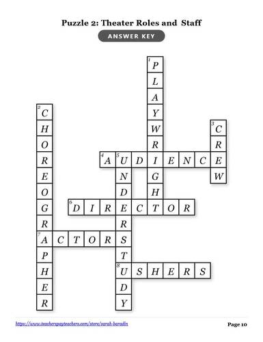 Theater Acting Stage Sub Plans: Newcomer ESL Crosswords with Word Bank