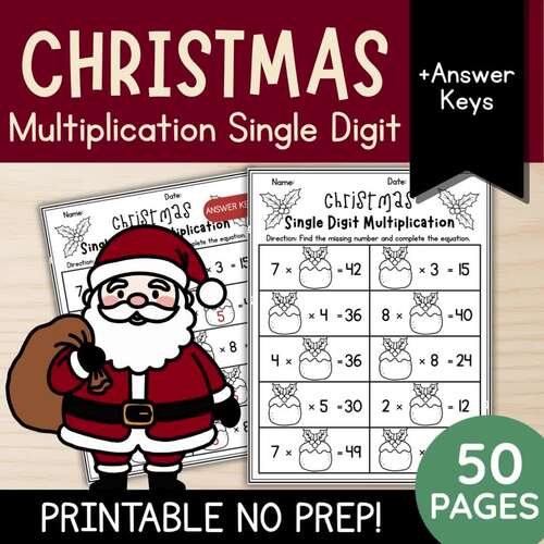 Christmas Single Digit Multiplication | 2nd & 3rd Grade Worksheets