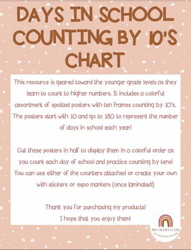 Days in School Posters 10-180, Counting by 10's with Ten Frames ...