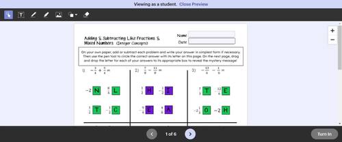 Add Subtract Multiply Divide Positive Negative Mixed Fractions Easel ...
