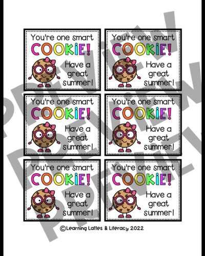 Summer Break Gift Tags for Students One Smart Cookie Tags for End of ...