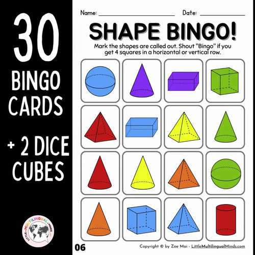 3D Shapes Bingo Game - Shapes Activities for Pre-K and Kindergarten