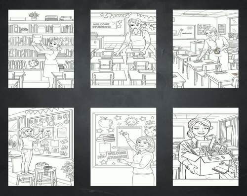 Teacher Life and Classroom Setup Coloring Pages | Back to School Calm ...