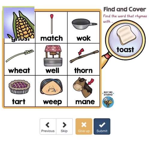 RHYME WORDS BOOM CARDS HIDDEN PICTURE DIGITAL GAMES PHONICS RHYMING ...